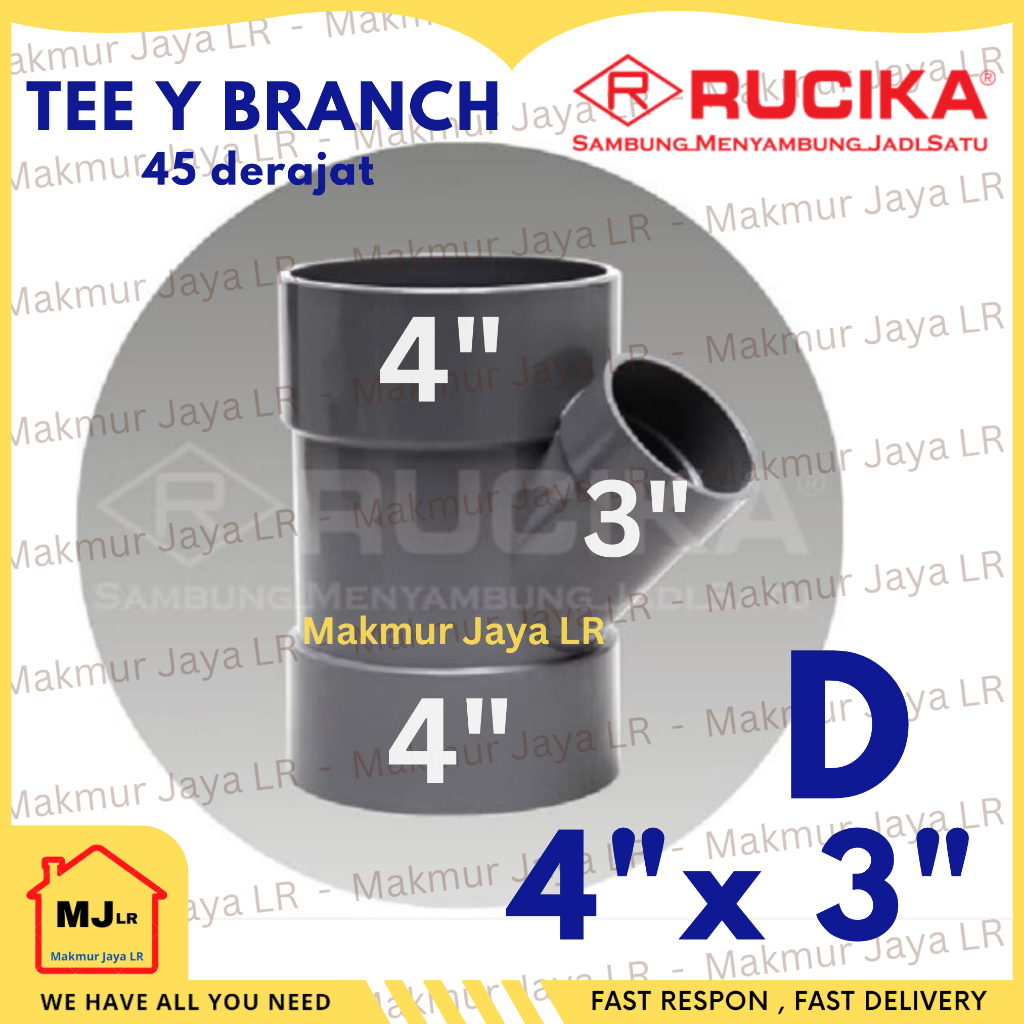 Tee Y Branch 4" x 3" D Tee Y 45 degrees 4 x 3 inch PVC T way 4x3 dem 4 ...