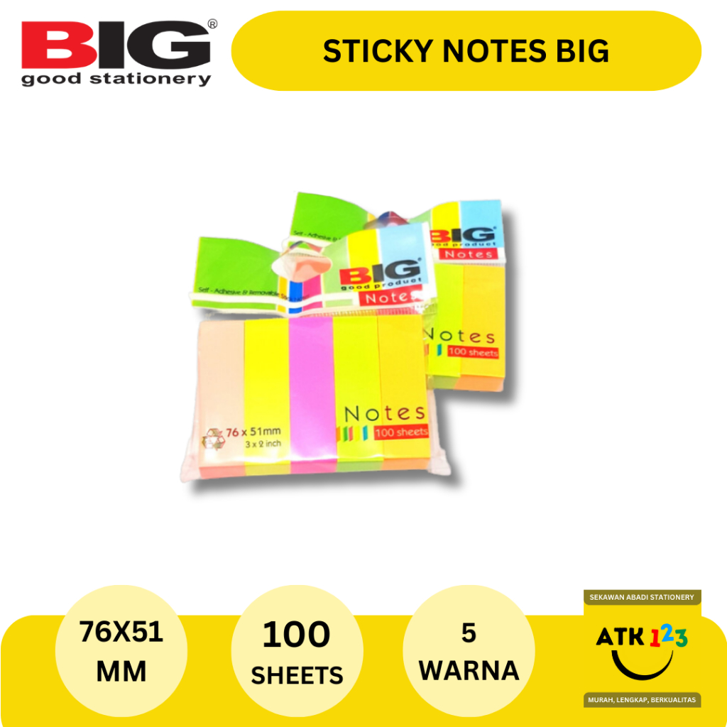 Post It / Sticky Note / Sign Here BIG Brand Size 76x51mm Colorful (5 ...