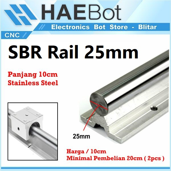 MESIN [HAEBOT] Rail SBR25 SBR 25 10cm Linear Rail Shaft Axle 25mm CNC Stainless Steel Part ...