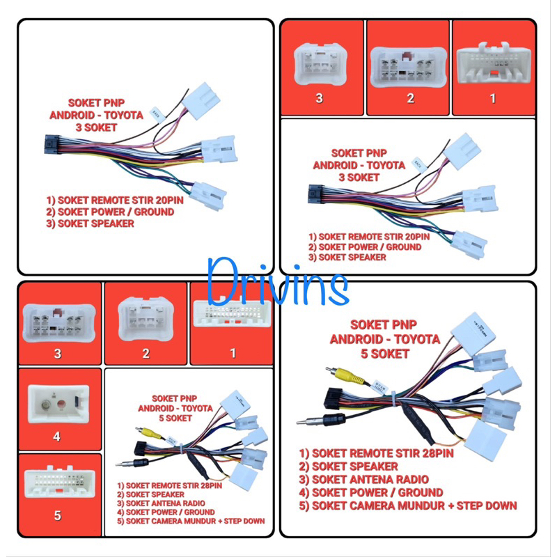 Toyota / Daihatsu Android Head Unit Socket Cable Plug And Play Socket ...