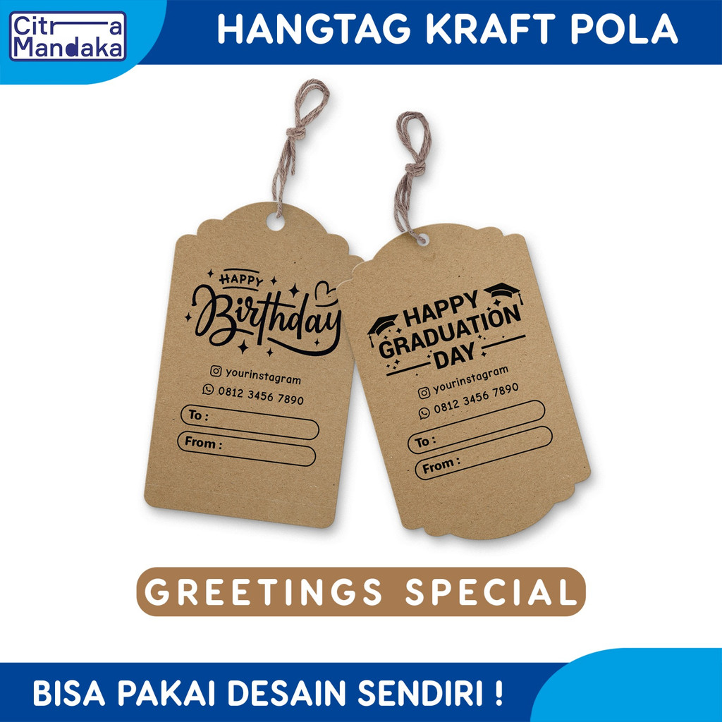 Hang Tag Custom Birthday 1-sided Kraft Paper Pattern Happy Graduation ...