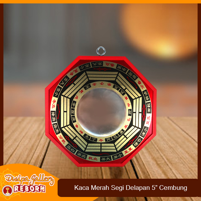 Fengshui Pat Kua Pakua Concave Mirror Glass/5" Red Octagonal Caveba ...