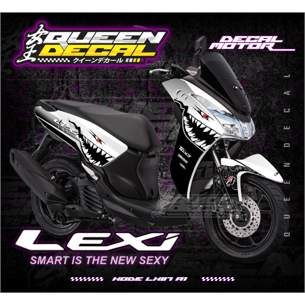 PUTIH Custom FULLBODY LEXI 125 Sticker - White SHARK DECAL Design - LX ...