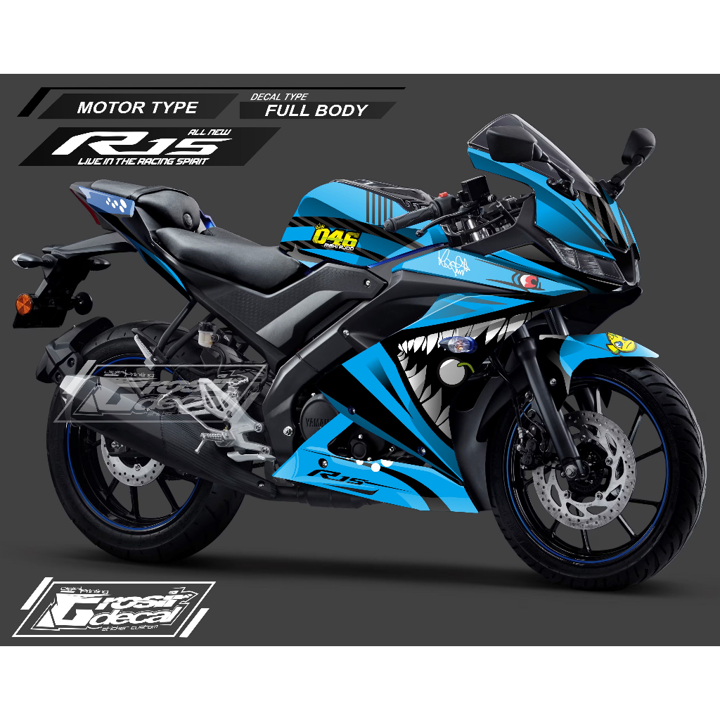 Yamaha R15 V3 Striping Sticker with Shark motif Full Body Striping R15 ...