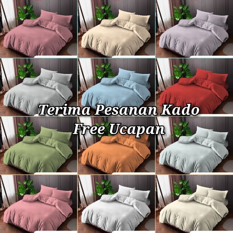 MERAH HIJAU PUTIH Deluxe Bed Cover Set Plain Motif 160x200 180x200 Flat ...