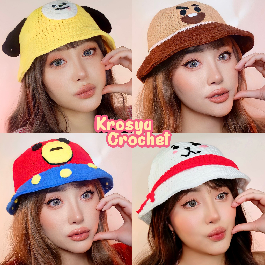 Bt21 Bucket Hat BTS Crochet Knitted Hat Shooky RJ Chimmy Character Tata ...