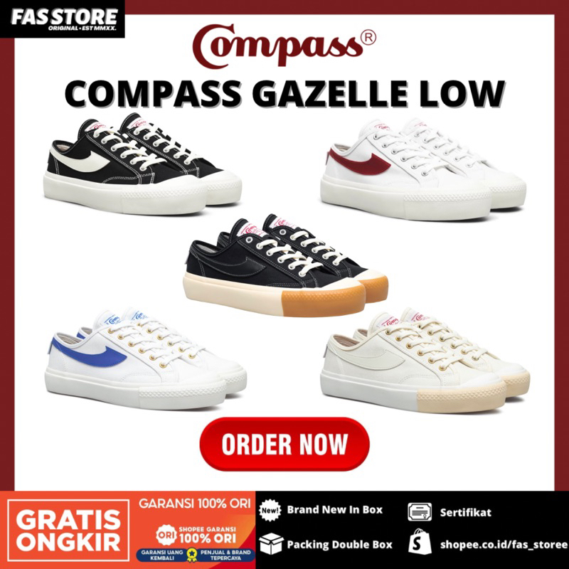 [ORIGINAL] Compass GAZELLE LOW BLACKWHITE SHOES / WHITE BLUE / CREAM ...