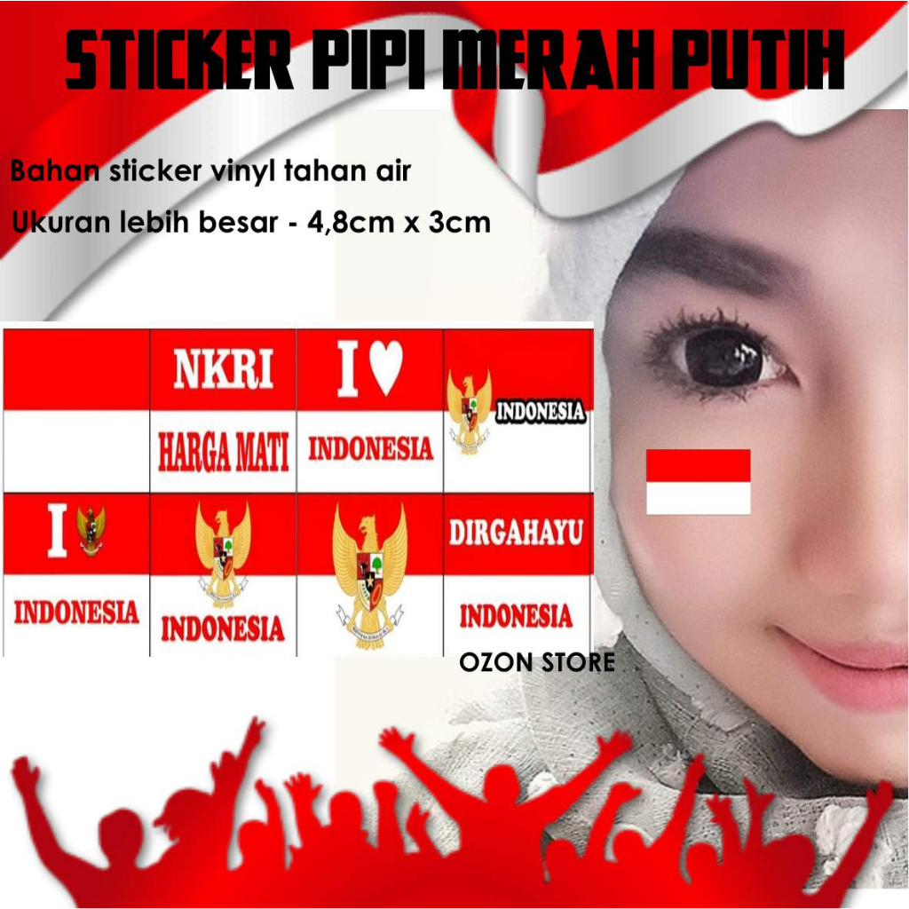 PUTIH MERAH Republic of Indonesia Anniversary Cheek Sticker, Red and ...