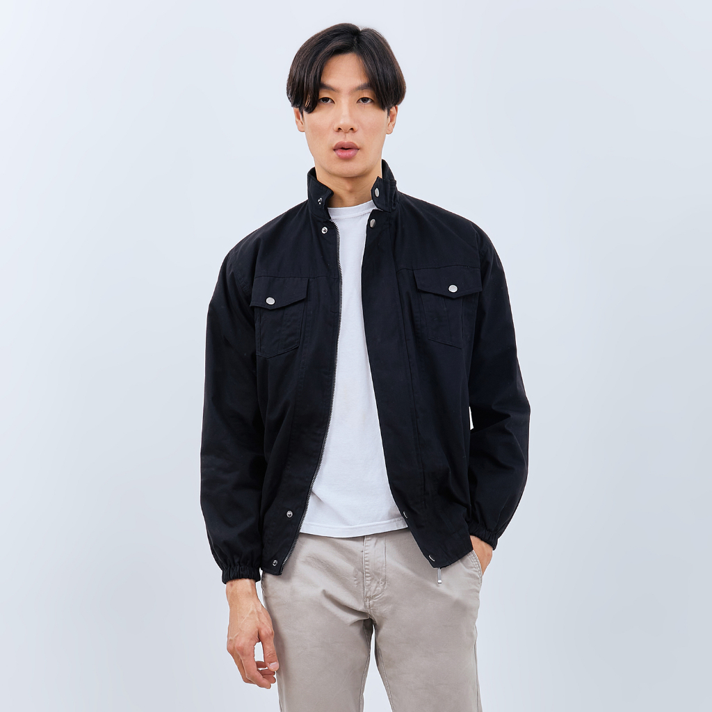 HITAM M231 Men's Harrington Jacket Long Black 2765B | Shopee Malaysia