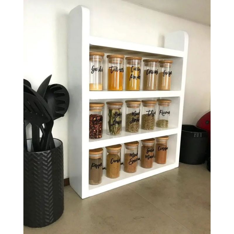 PUTIH Aesthetic Spice Rack Glass Rack White Kitchen Shelf | Shopee Malaysia