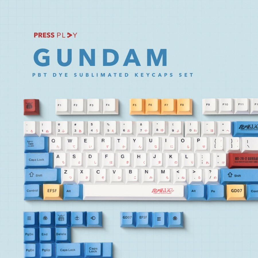 Press Play Gundam Unicorn Japanese PBT Dye Sub Keycaps Keycap Set ...