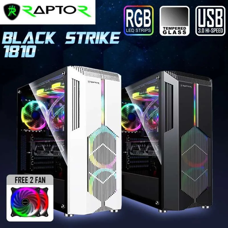 PUTIH Raptor 1810 White Gaming Case With RGB LED Strip+2 RGB Fan ...
