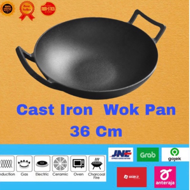 Cast iron frying pan 36 cm 14 inch pan wok stir frying fry | Shopee ...