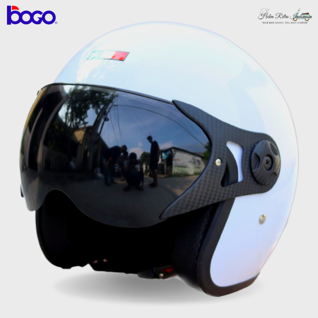 HITAM PUTIH Glossy White Italian pilot Helmet, black glass - original ...
