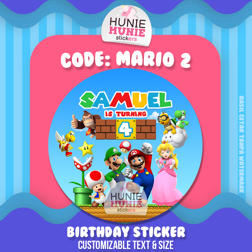 Sticker Birthday Custom - Super Mario Bros & Friends Luigi Peach Toad ...