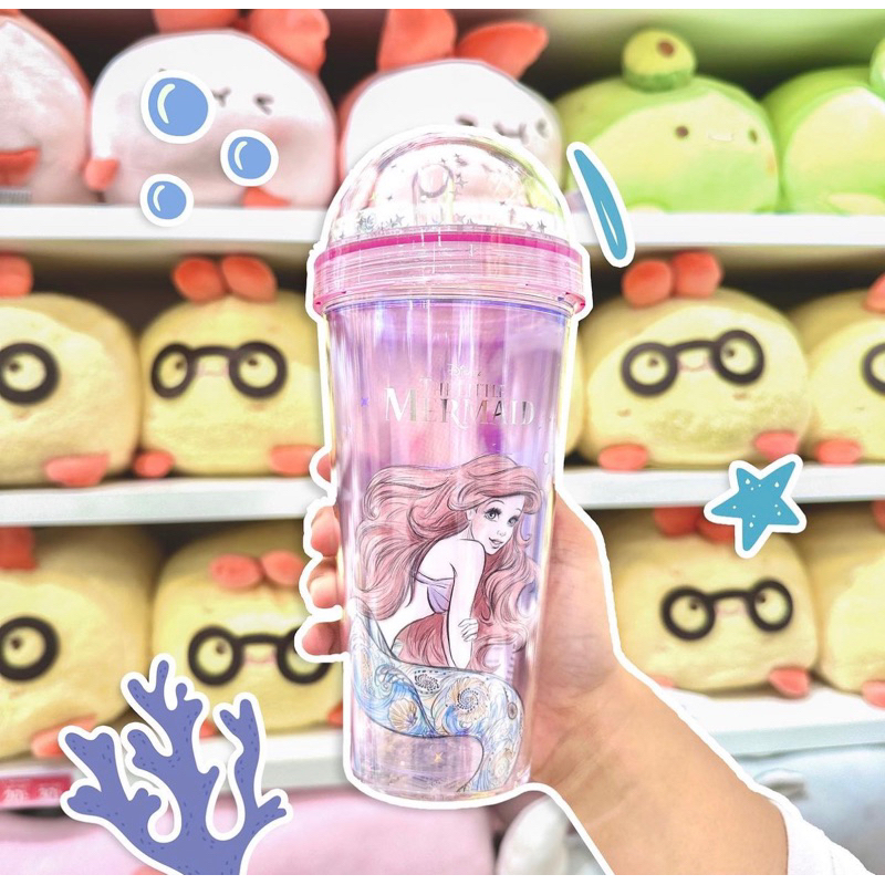 Miniso TUMBLER WITH STRAW DISNEY THE LITTLE MERMAID ARIEL DOUBLE WALL ...