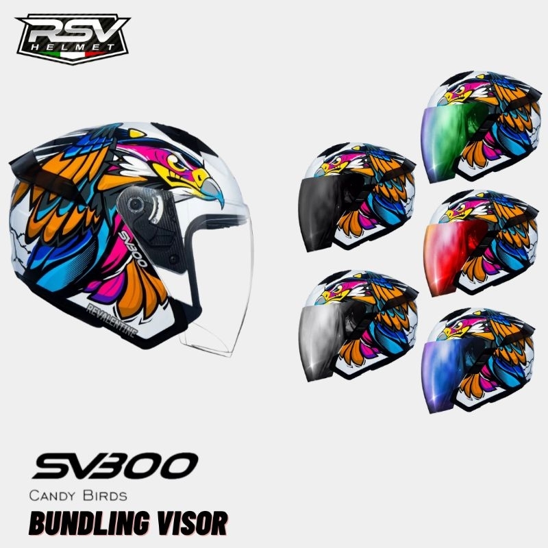 Rsv SV300 CANDY BIRDS DOUBLE VISOR HELMET | Get 2 VISORS | Iridium SV ...