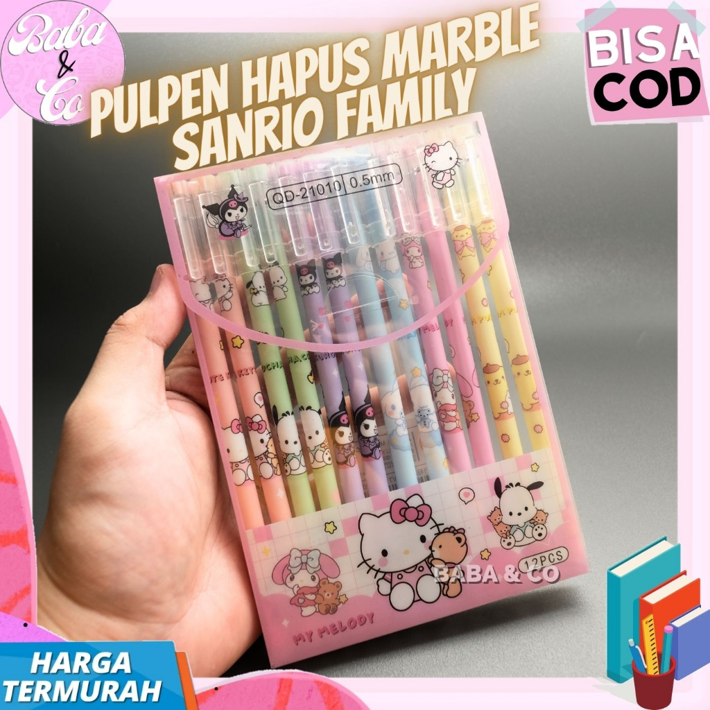 Sanrio FAMILY PEN ERASEABLE PEN MARBLE Erase Cute SANRIO 1set 12pcs ...