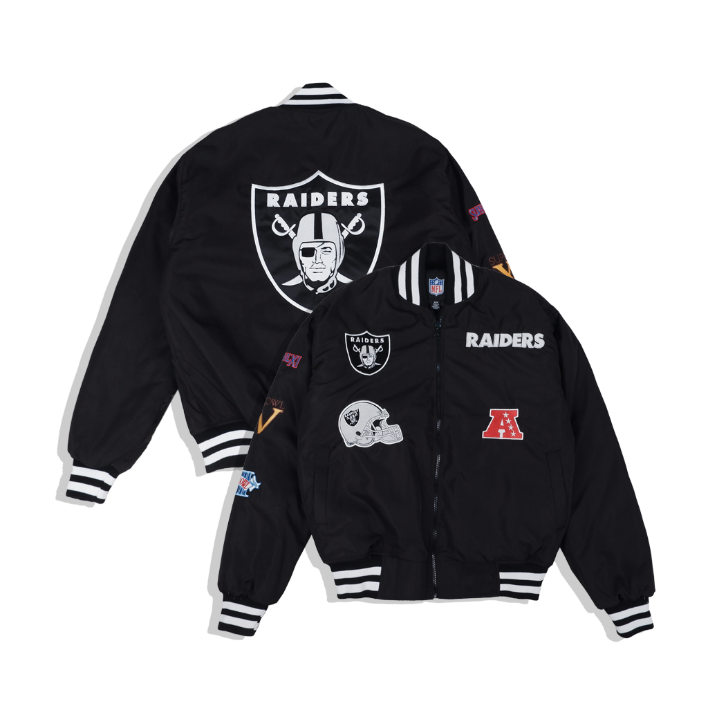 Varsity JACKET RAIDERS BLACK SHIELD PATCH NFL AMERICAN FOOTBALL VINTAGE ...