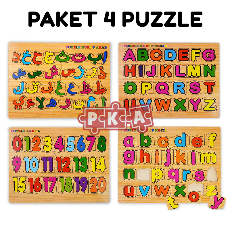 KAYU Wooden Puzzle Package Uppercase and Lowercase Letters Numbers ...