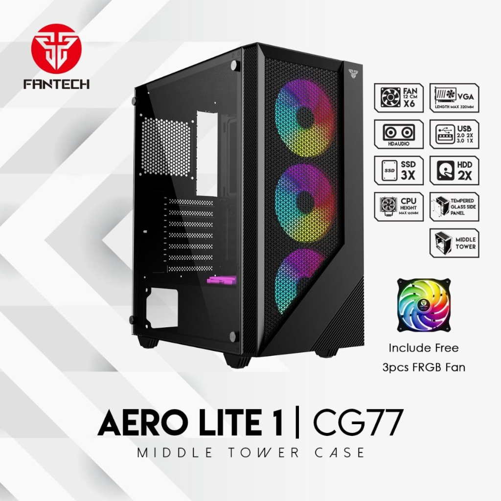 Fantech GAMING CASE AERO LITE 1 CG77 include 3 RGB fan | Shopee Malaysia