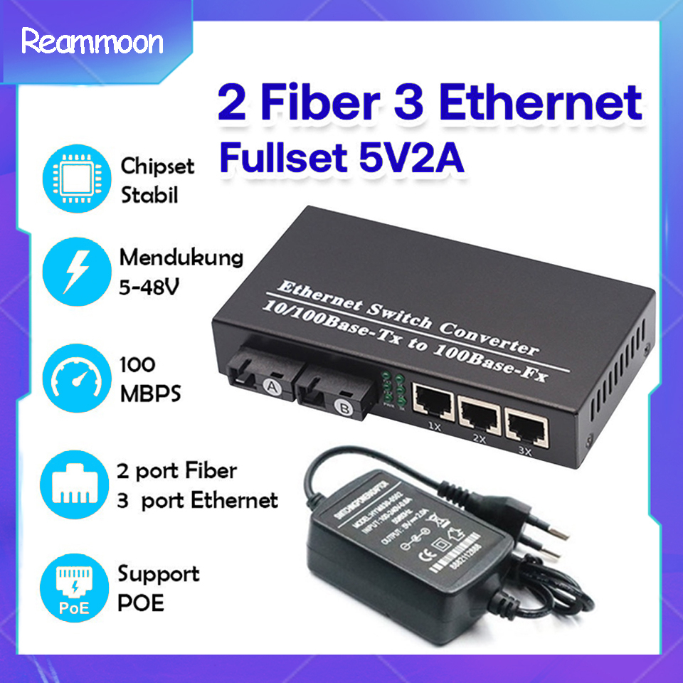 [POE] 2f3e Media Converter 2 FO 3 LAN Support POE Fiber Optic Converter ...