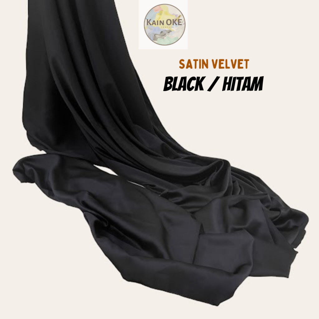 HITAM 1/2 meter Premium Grade A Black Cavali Velvet Satin Fabric/ Black ...