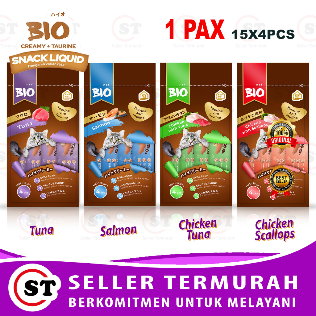Bio Creamy Treats Cat Snacks 60gr Cat Snacks 4 X 15gr No Meo Liquid ...