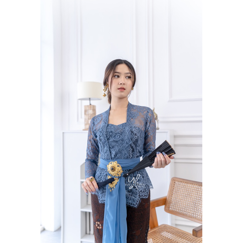 Modern Balinese Kebaya Special Denim Blue Glossy | Shopee Malaysia