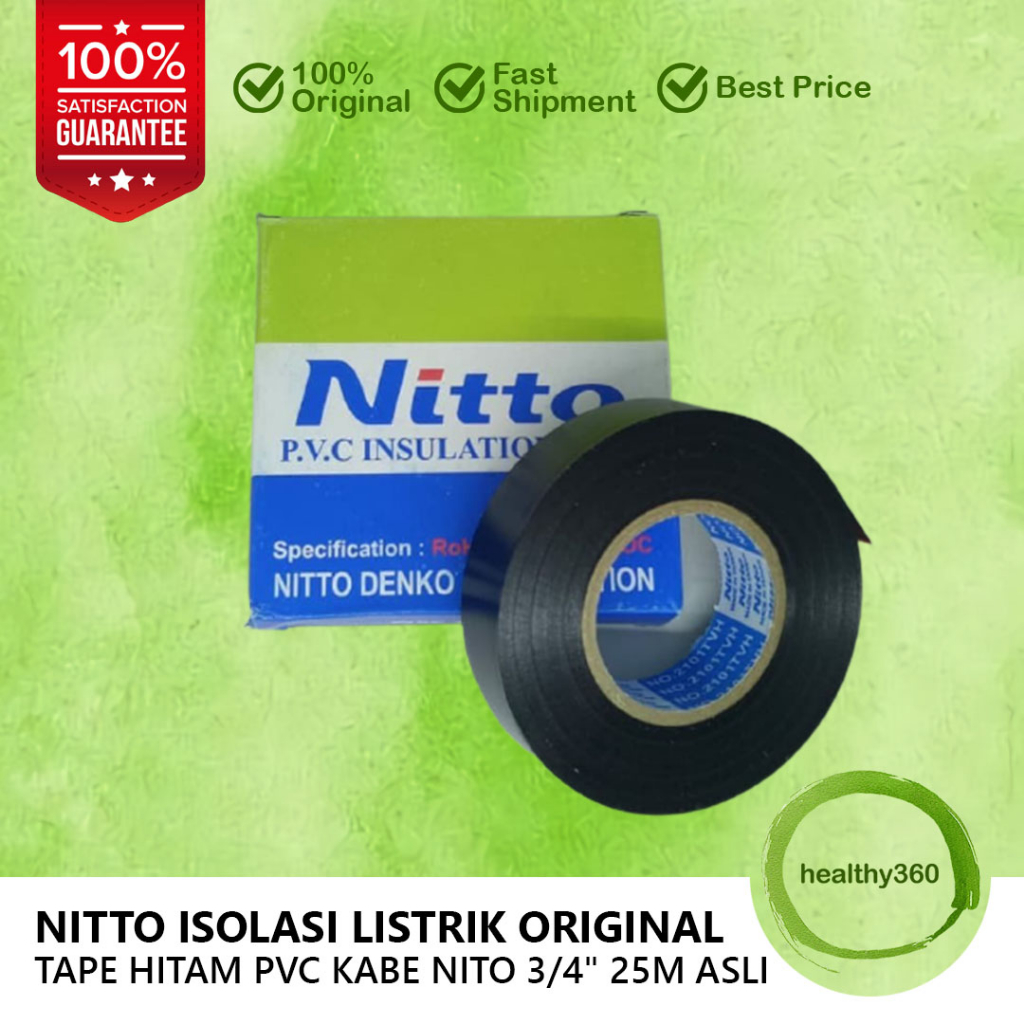 HITAM Nitto Electrical Insulation Original Tape Black PVC Kabe Nito 3/4 ...
