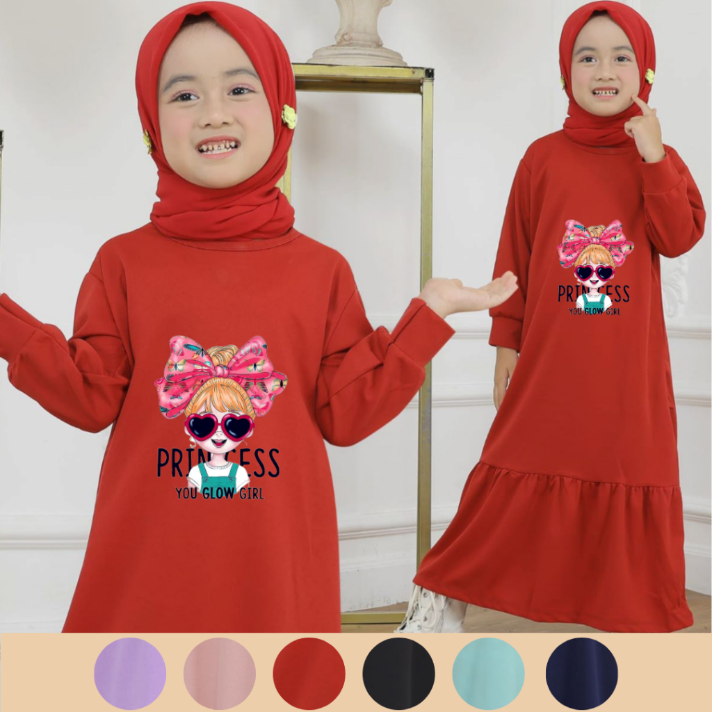 Gm023 - Gamis Negligee For Girls With Princess Motif Screen Printing ...