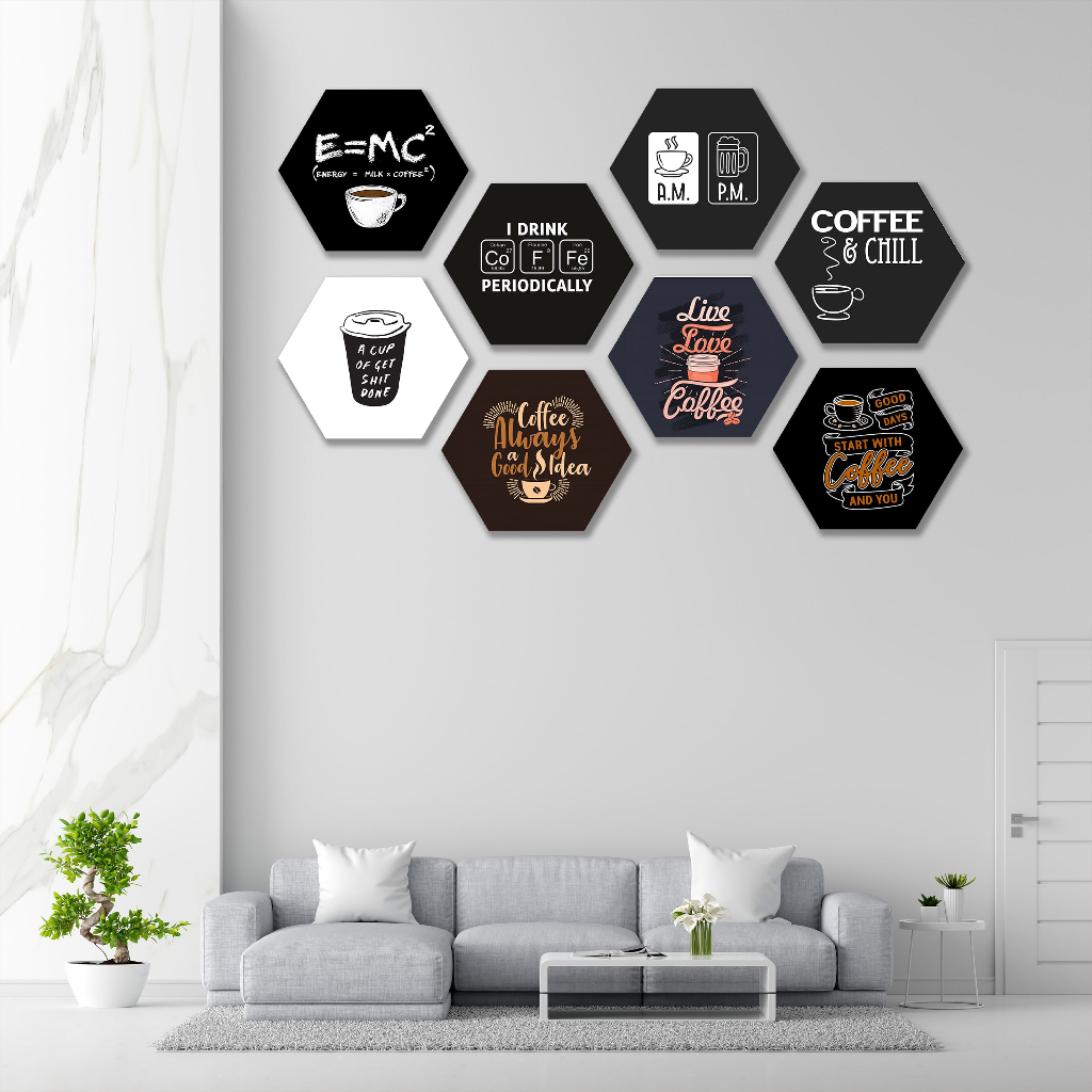 HIASAN DINDING KAYU Hexagonal COFFE DESIGN AESTHETIC WALL DECORATIONS ...