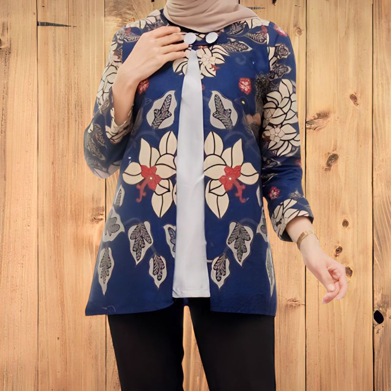 Blouse batik Painted Flowers navy batik Tops Women batik Flower motif ...
