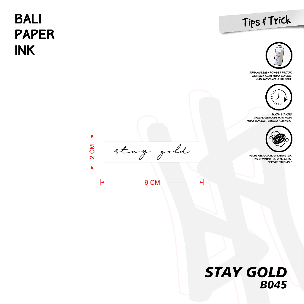 Stay Gold Tattoo B045 - Basic Temporary Tattoo - By Bali Paper Ink ...