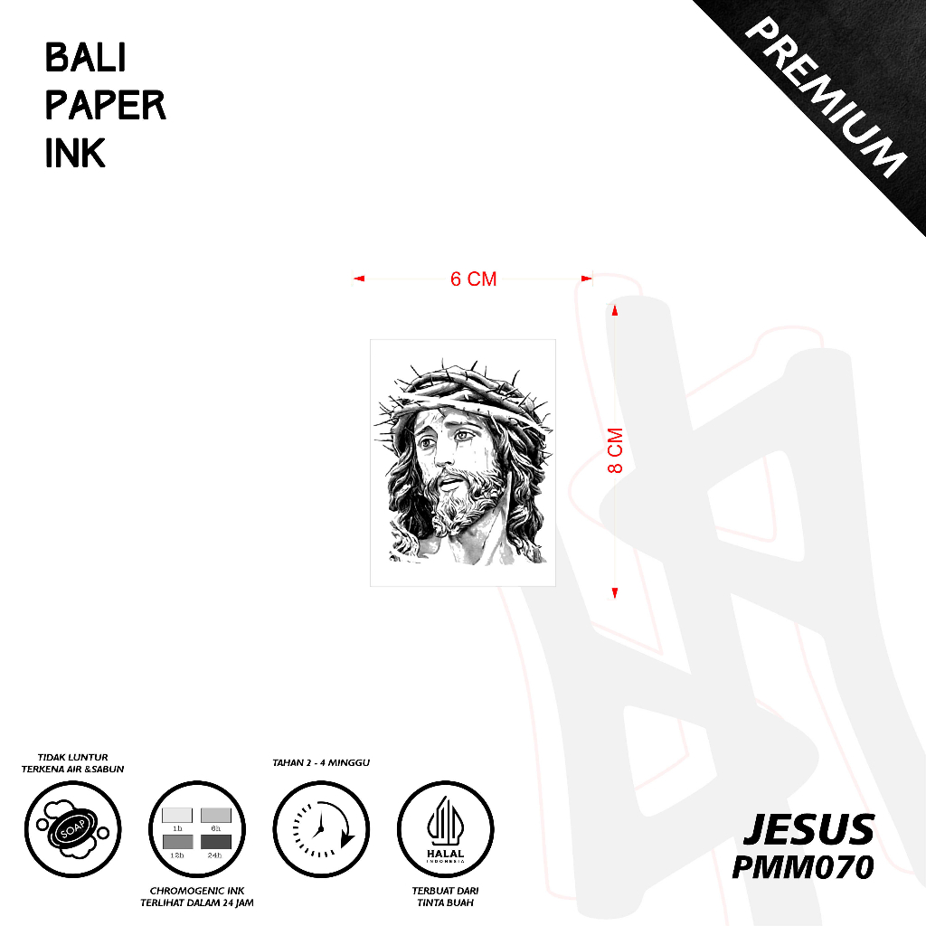 Bali Paper Ink PMM070 Jesus Fruit Ink Temporary Tattoo Premium Old ...