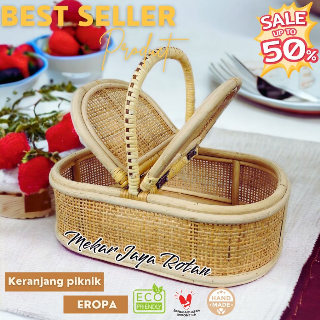 Picnic Basket/Picnic Basket Natural Rattan Seagrass Multifunctional ...