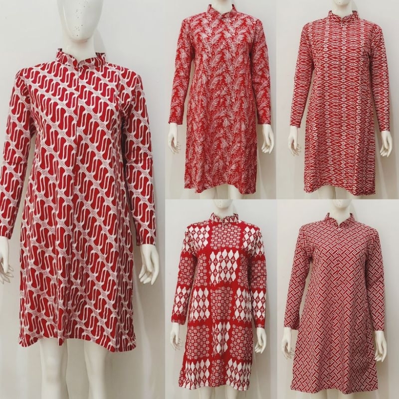 MERAH PUTIH 160s Red And White batik Tunic - modern batik Tunic - Sogan ...