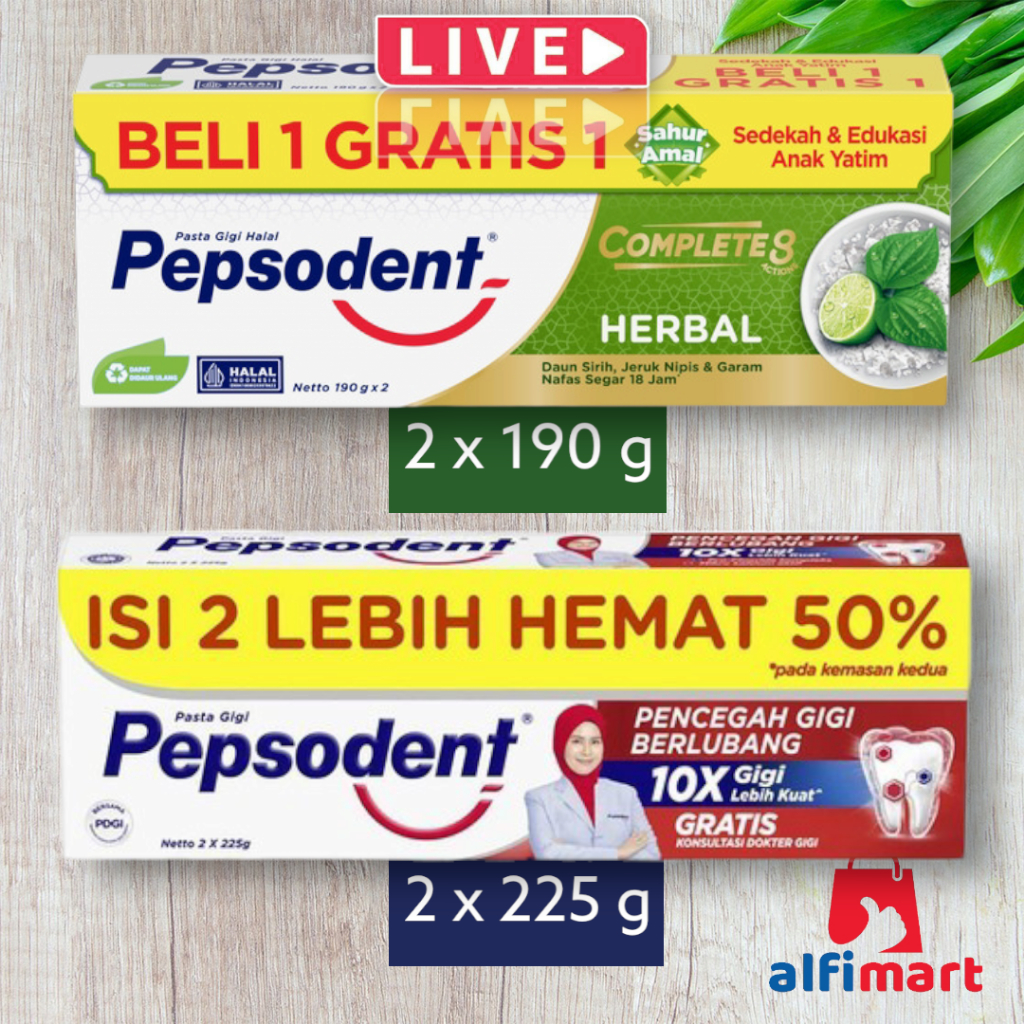 Pepsodent White Anti Cavity Toothpaste 225g and Pepsodent Herbal 190g ...