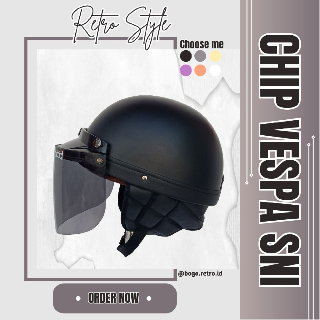 Adult BOGO Chip Vespa Helmet - Flat Glass, Quality SNI Helmet | Shopee ...