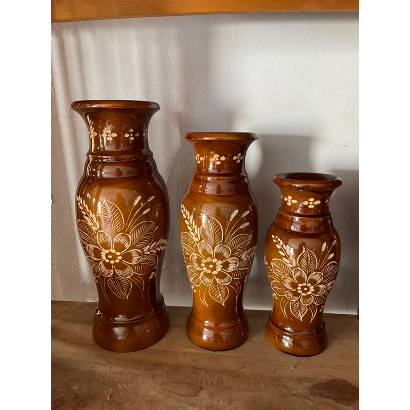 KAYU Peacock Vase Cukit Teak Wood Set | Shopee Malaysia