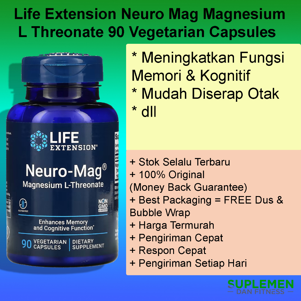 Life Extension Neuro Mag Magnesium L Threonate 90 Vegetarian Capsules Magtein Brain Supplement ...