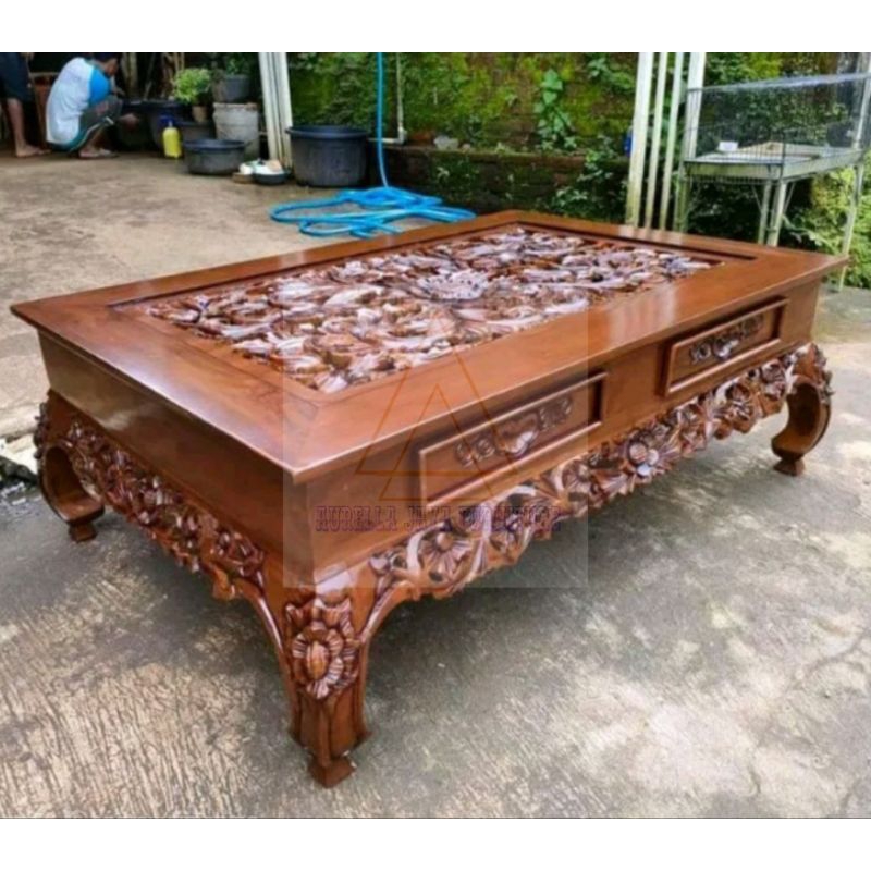 KAYU Carved ketapang table / ketapang table with drawers / teak wood ...
