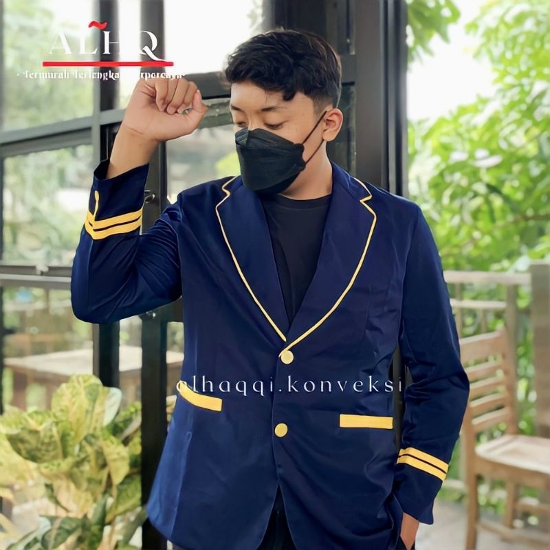 Jas Alma Mater OSIS SMP SMA SMA FULL Tricot/jas navy lis kuning/jas ...