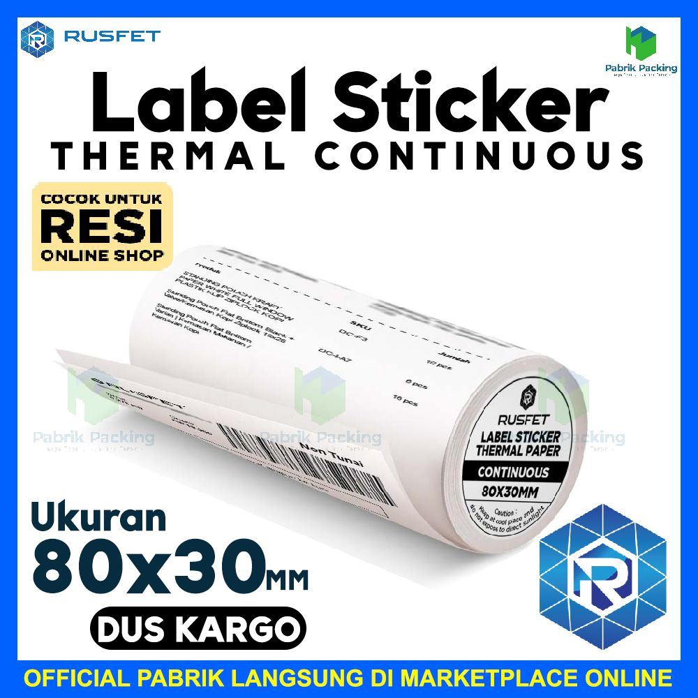 Label sticker thermal continuous rusfet lebel 80x30 box cargo sticker ...