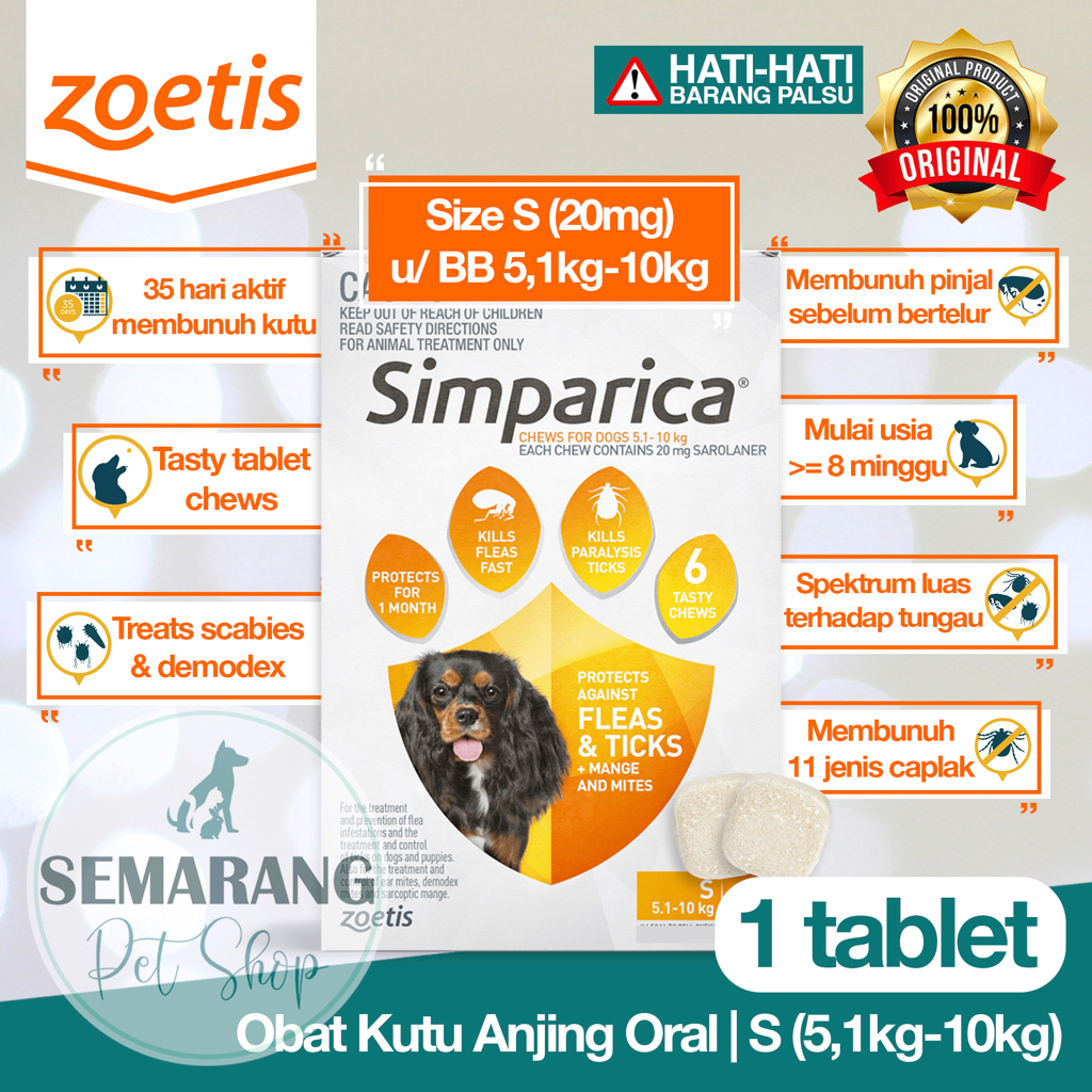 Simparica Flea Medicine/Demodex/Oral Dog Scabies 5.1kg-10kg (S) 20mg Orange 1 Tablet | Dog Flea ...
