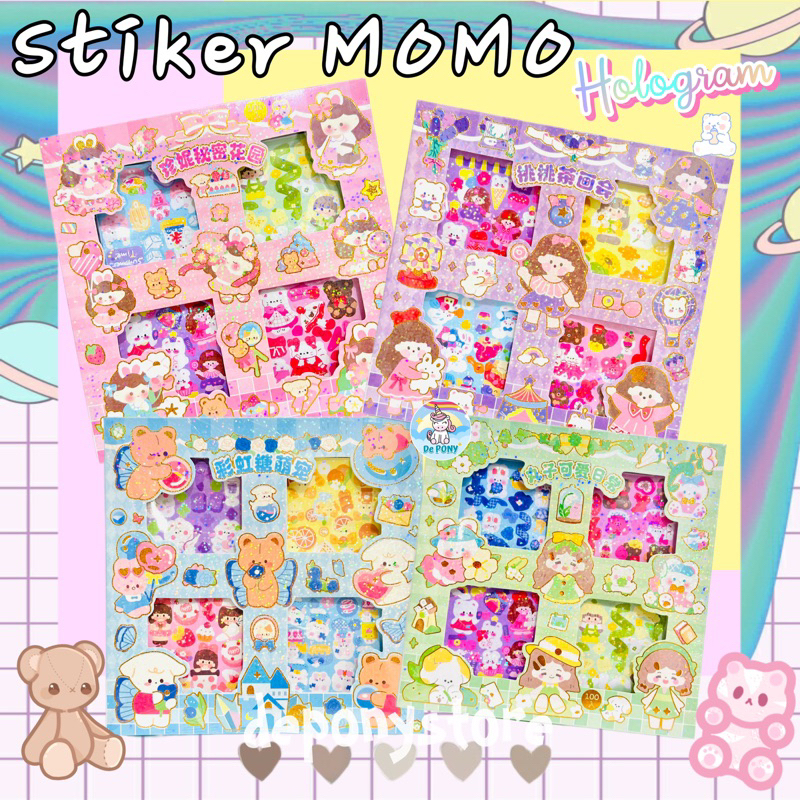 Premium Momo Hologram Glitter Sticker Large 100pc PVC Waterproof Cute ...