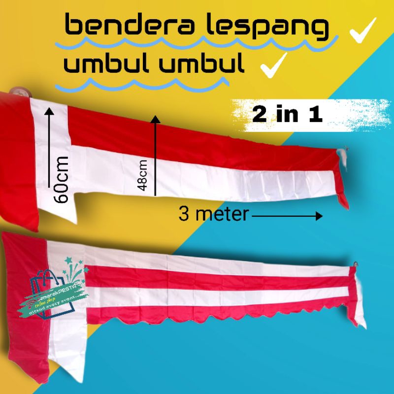 MERAH PUTIH (2 In 1) red and white pennant, gate flag, long flag ...