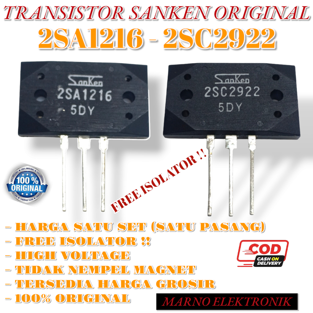 Tr TRANSISTOR SANKEN 5DY 2SC2922 2SA1216 2 SC 2922 SA 1216 ORIGINAL ORIGINAL TRANSISTOR (ORI ...
