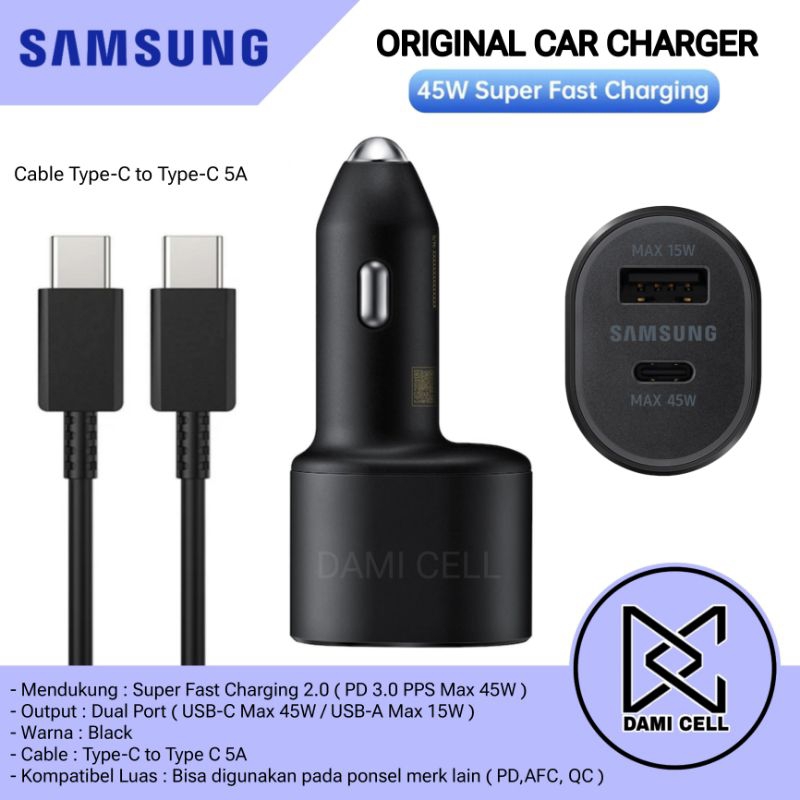 Original Samsung Car Charger Super Fast Charging 2.0 Dual USB 45W + 15W ...