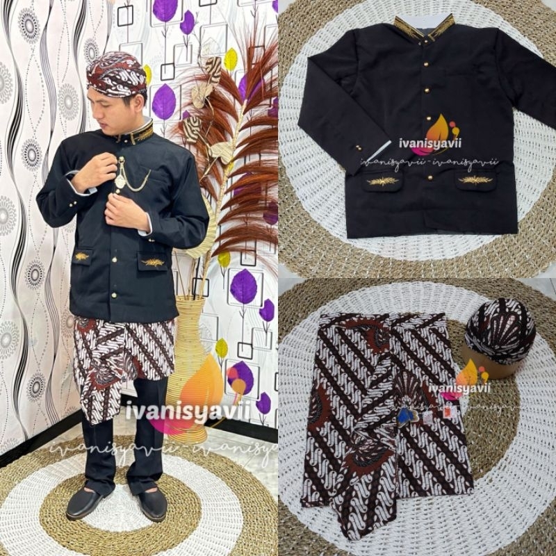 (1 Boy set) Traditional Clothes / Beskap + Urang Sapit + Blangkon ...